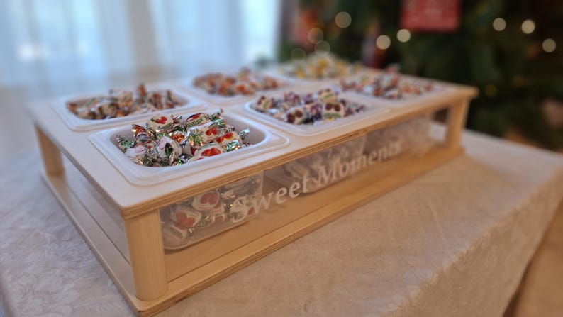 Expositor de doces para buffet – Estação de doces de mesa em madeira ...