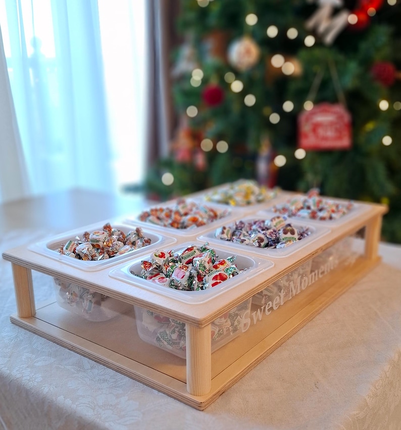 Expositor de doces para buffet – Estação de doces de mesa em madeira ...