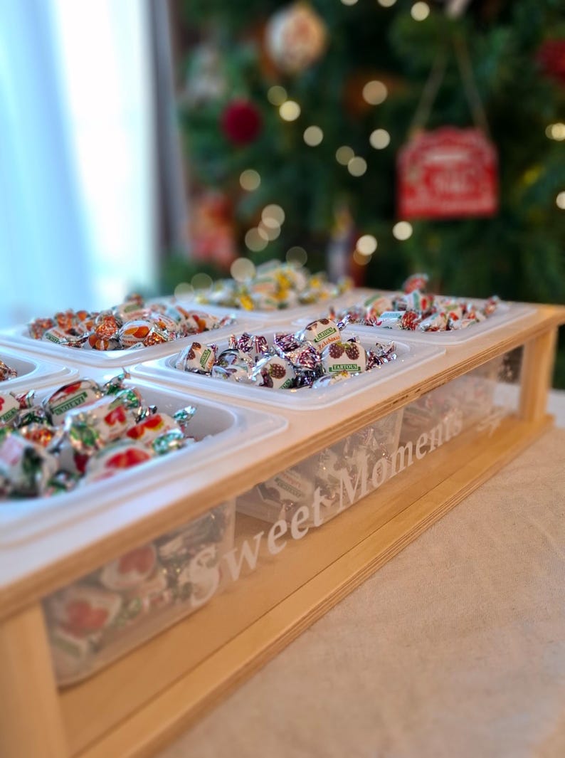 Expositor de doces para buffet – Estação de doces de mesa em madeira ...