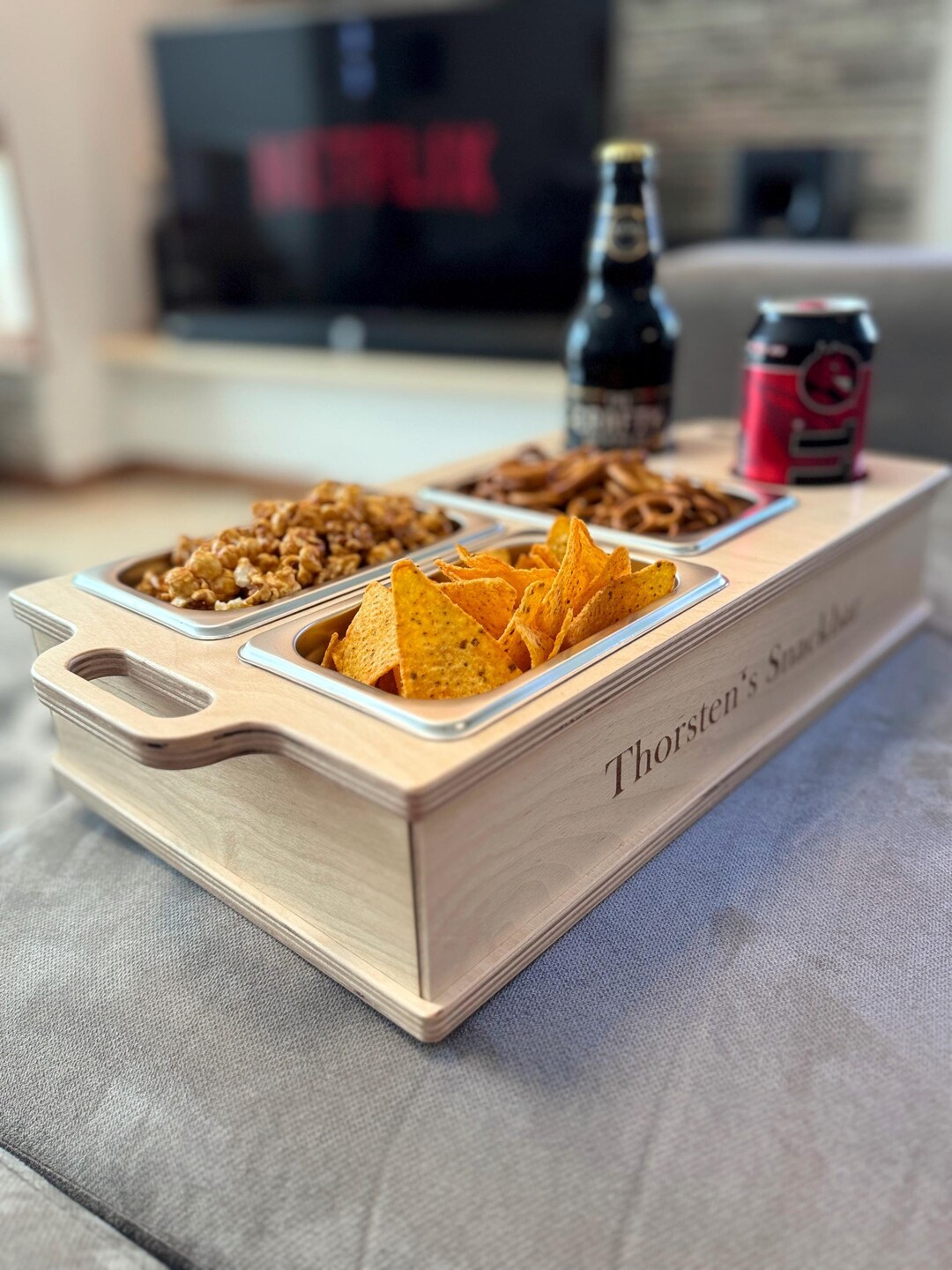Personalized Couchbar With 3 Snack Bowls - Drink and Snack Holder for ...