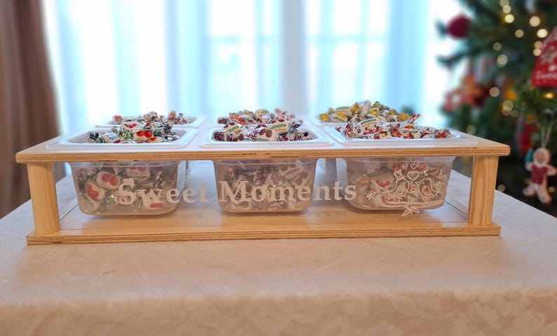 Expositor de doces para buffet – Estação de doces de mesa em madeira ...
