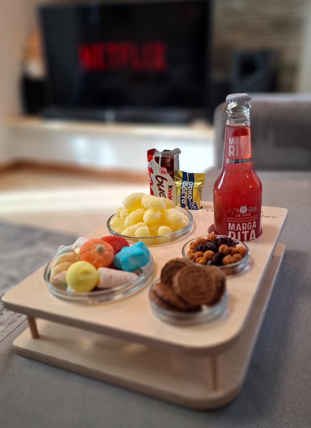 Handmade Wooden Couch Snack Tray – Movie Night Organizer With Glass ...