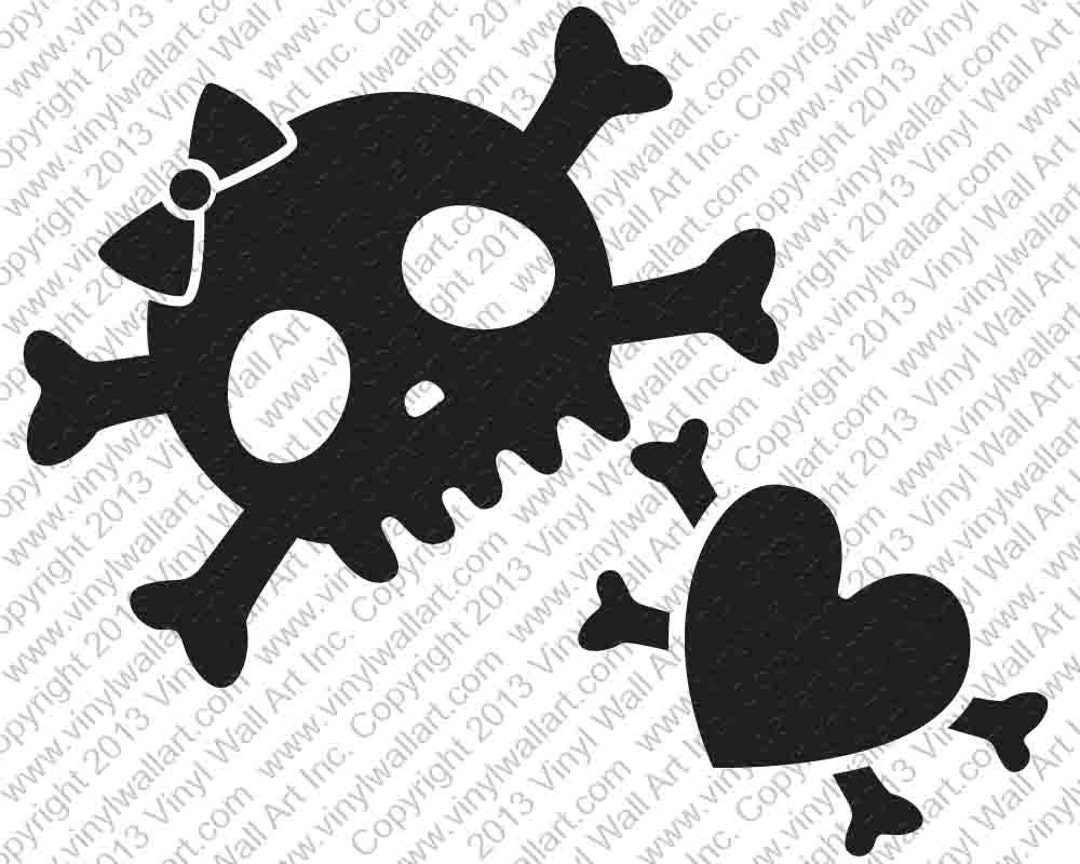 Skull Heart and Bones Vinyl Decal - Bedroom Decor, Locker Decal, Little ...