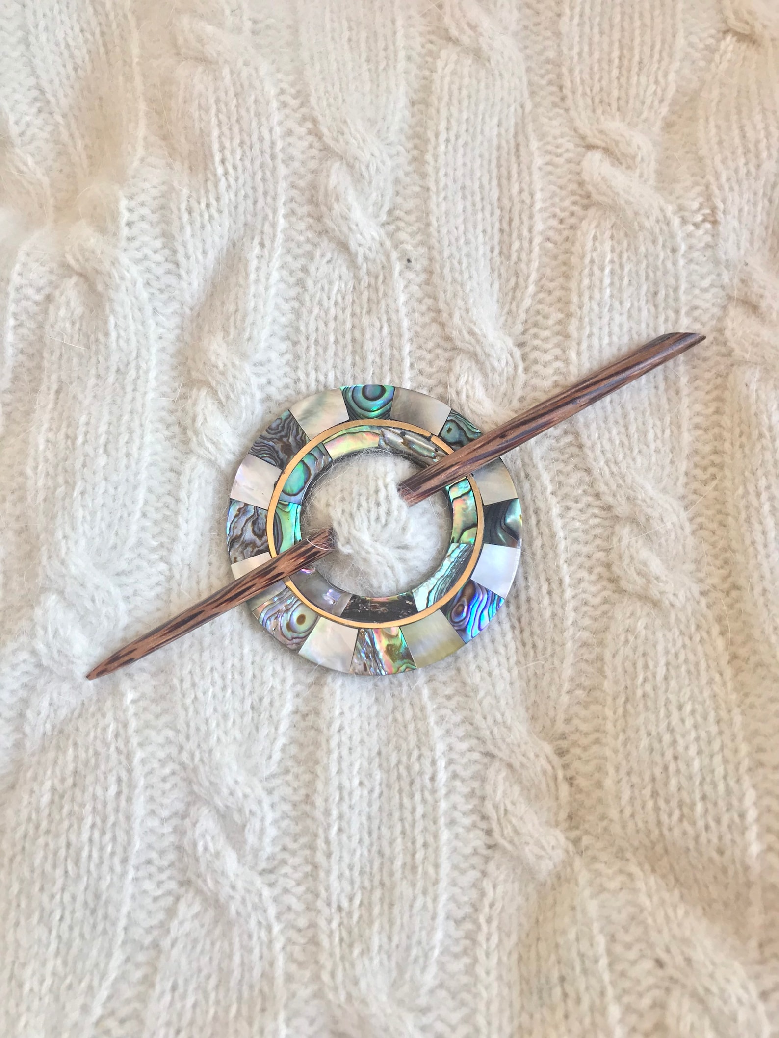 Shawl Pin Inlaid Shell Shawl Pin Abalone Shell and Brass - Etsy