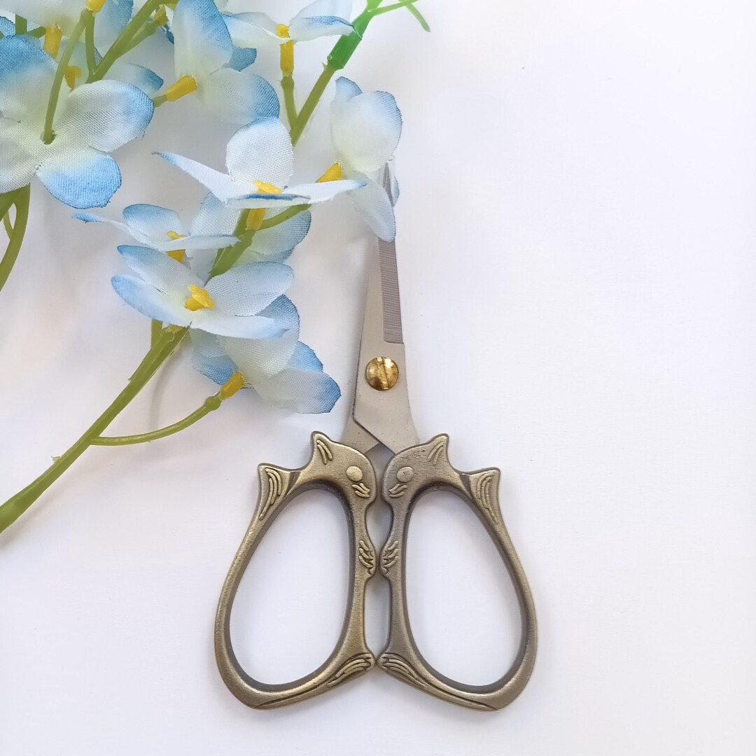 Squirrel Scissors, Antique Gold Floral Bird Embroidery Snipping ...