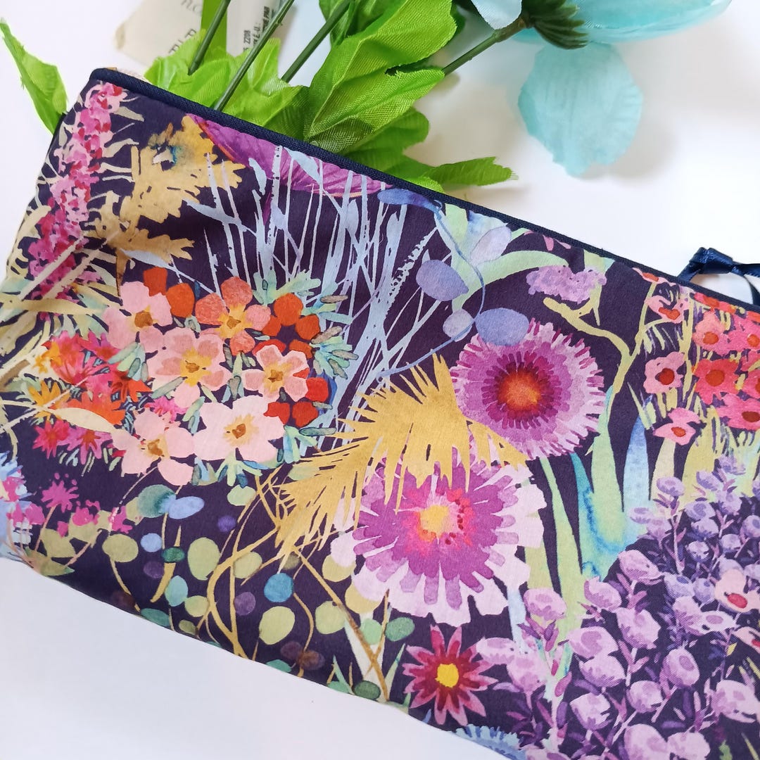 Purple Floral Craft Notions Pouch or Cosmetic Bag, Liberty of London Tresco Floral Evening Craft ...