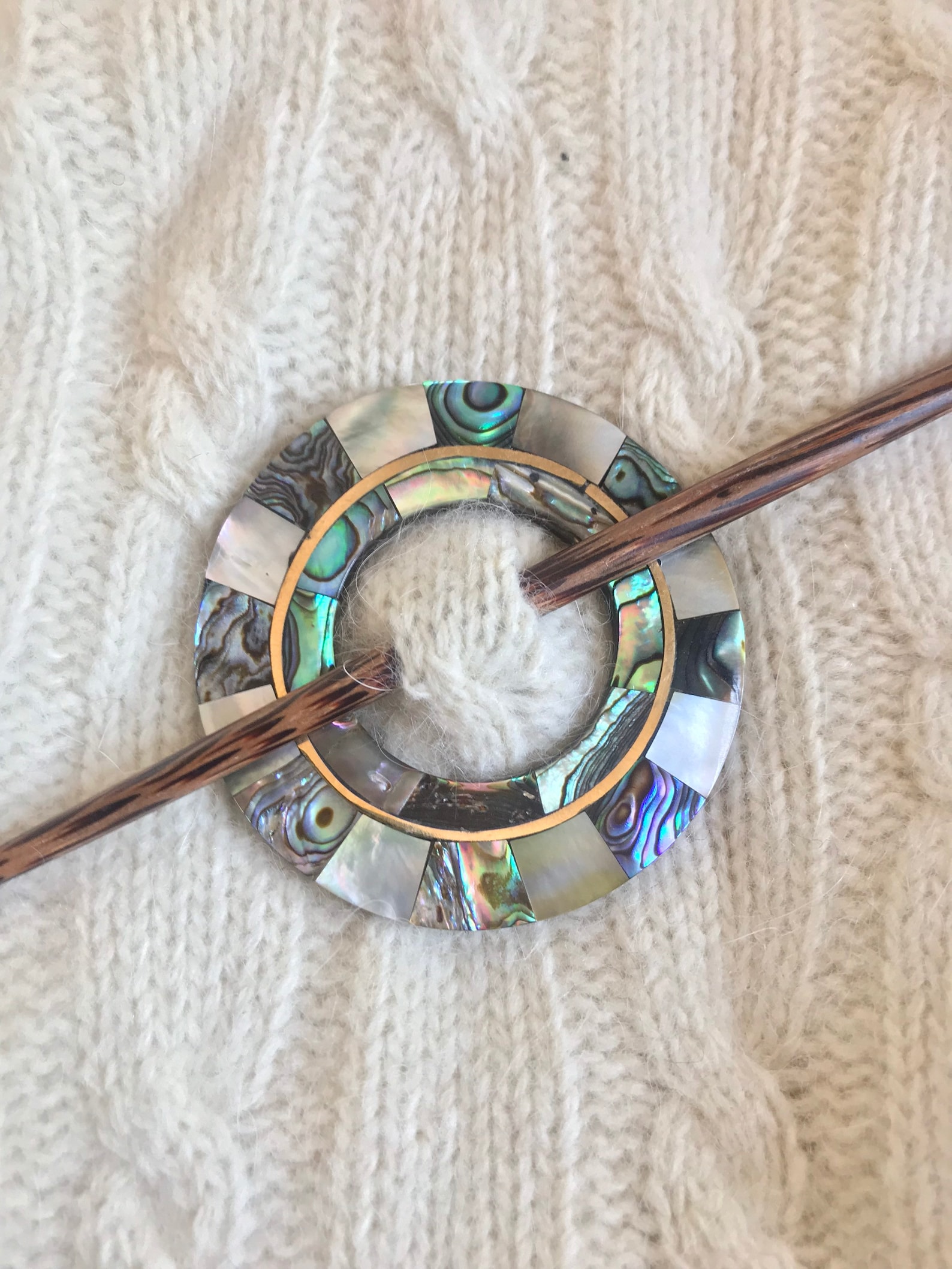 Shawl Pin Inlaid Shell Shawl Pin Abalone Shell and Brass - Etsy