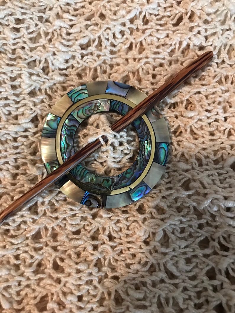 Shawl Pin Inlaid Shell Shawl Pin Abalone Shell and Brass - Etsy