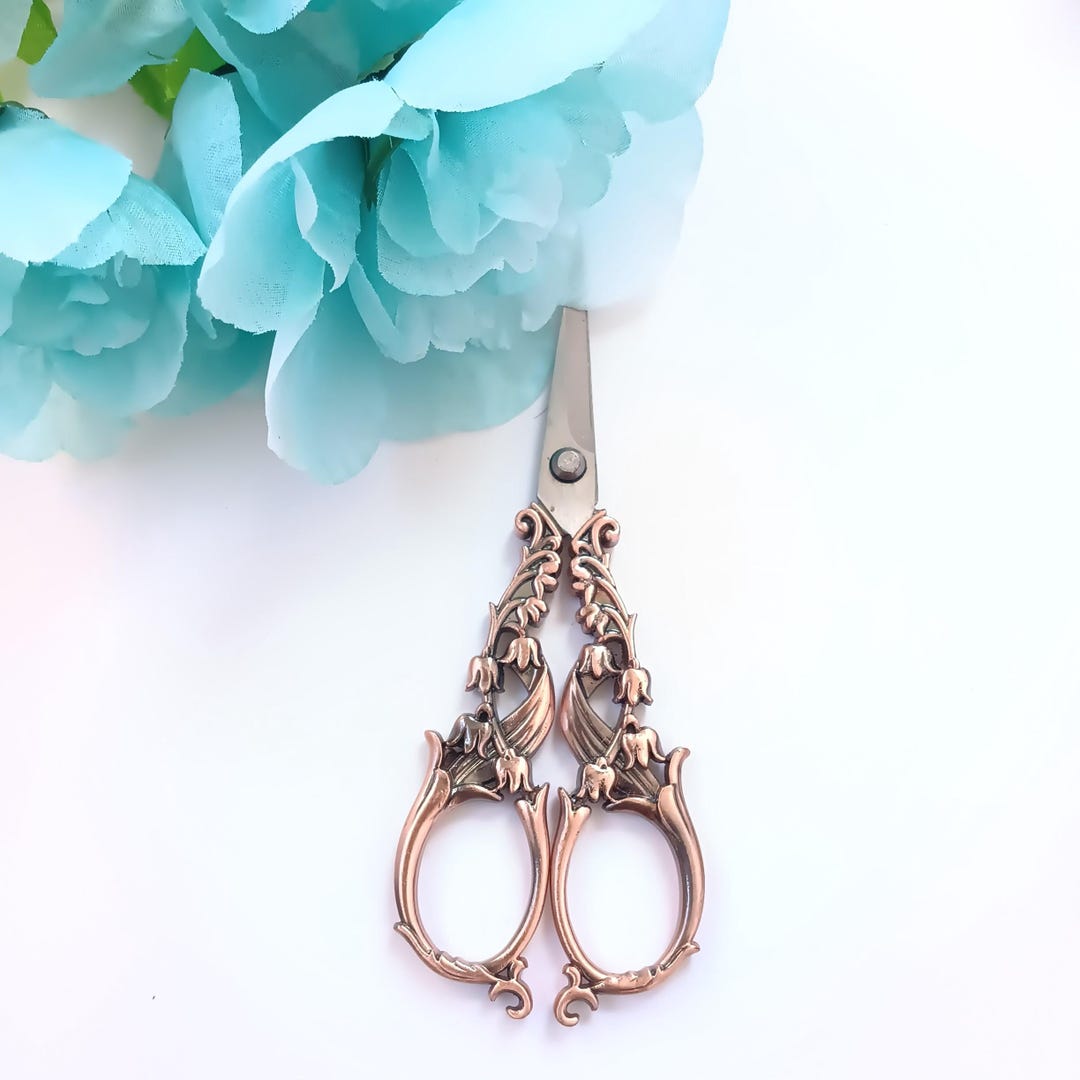 Tulip Garden Scissors, Antique Copper Ornate Floral Embroidery Snipping ...