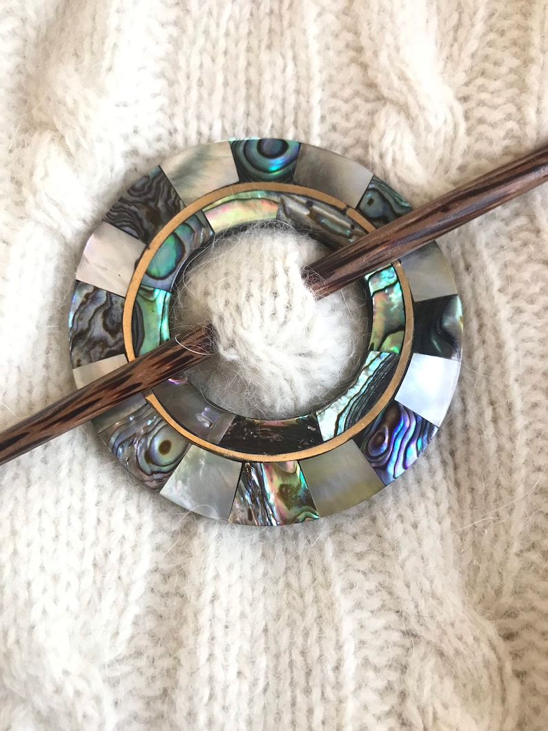 Shawl Pin Inlaid Shell Shawl Pin Abalone Shell and Brass - Etsy