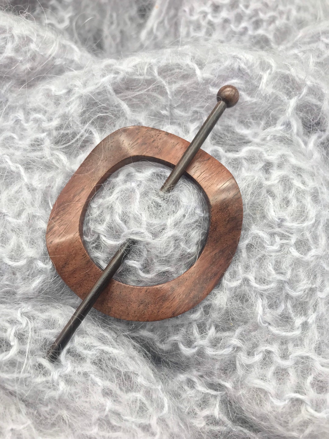 Classic Wave Shawl Pin, Wood Brooch, Handcrafted Shawl Pin, Round Shawl ...