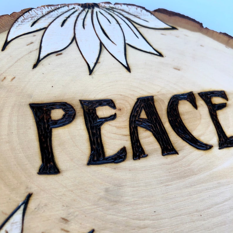 Peace wood art mini wood tree slice art peace flower | Etsy