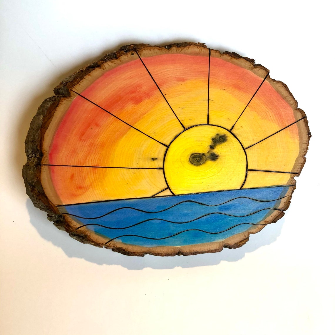 Sunset Wood Art Mini Wood Tree Slice Art Ocean Sunset - Etsy