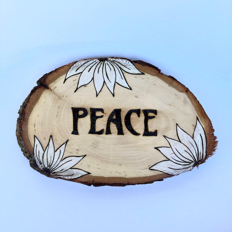 Peace wood art mini wood tree slice art peace flower | Etsy