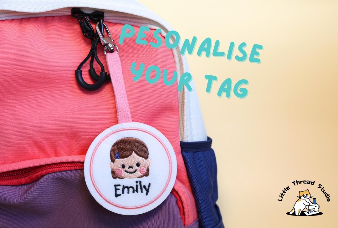 Embroidered Girl Name Tag, Illustrated Portrait, Keyring, Nursery Bag ...