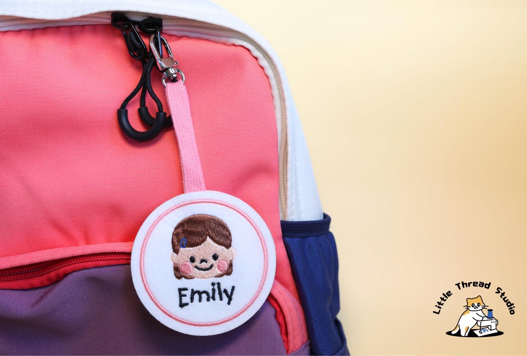 Embroidered Girl Name Tag: Illustrated Portrait Keyring, Nursery Bag - Etsy