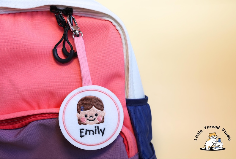 Embroidered Girl Name Tag: Illustrated Portrait Keyring, Nursery Bag - Etsy