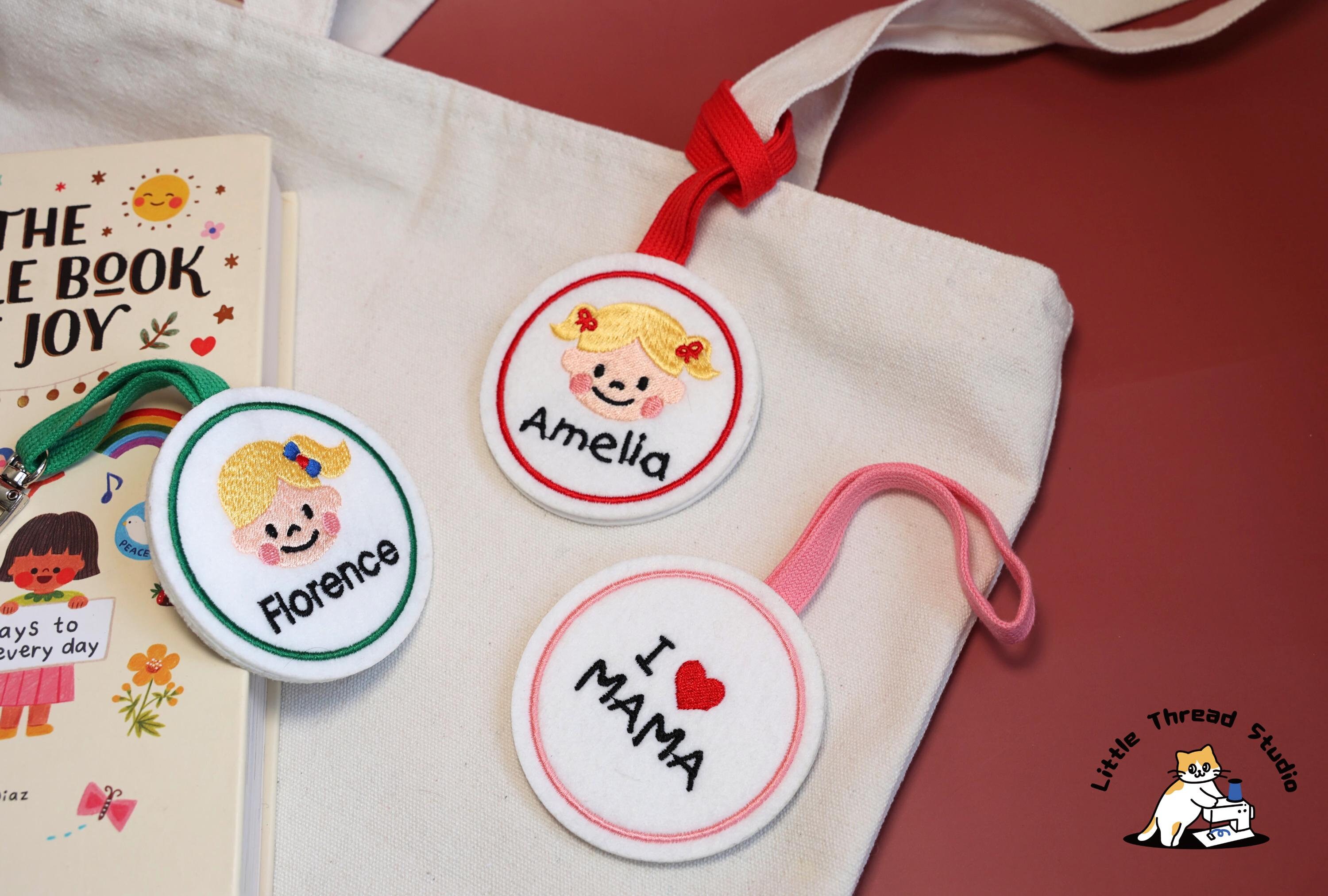 Embroidered Girl Name Tag: Illustrated Portrait Keyring, Nursery Bag - Etsy