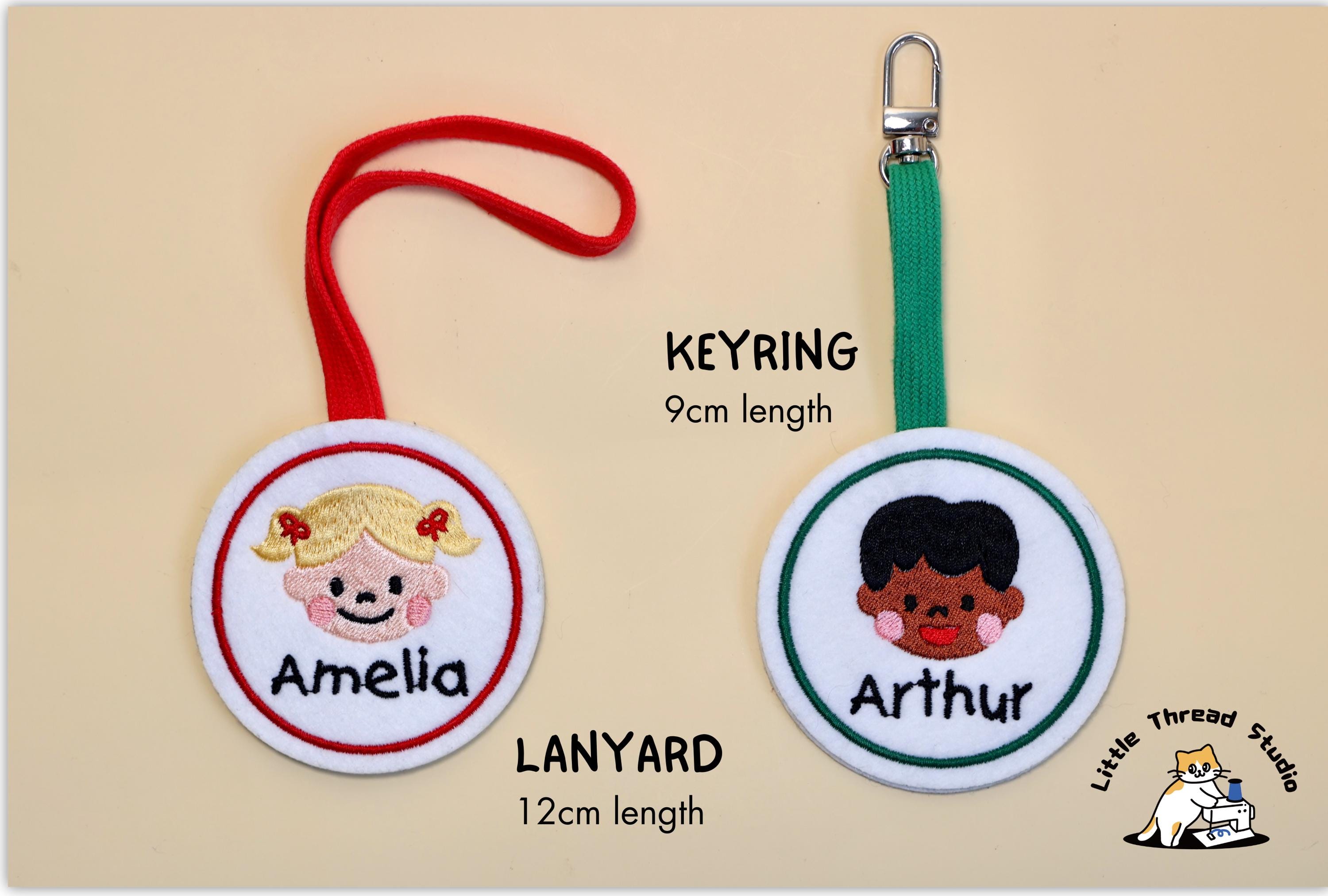 Embroidered Girl Name Tag: Illustrated Portrait Keyring, Nursery Bag - Etsy