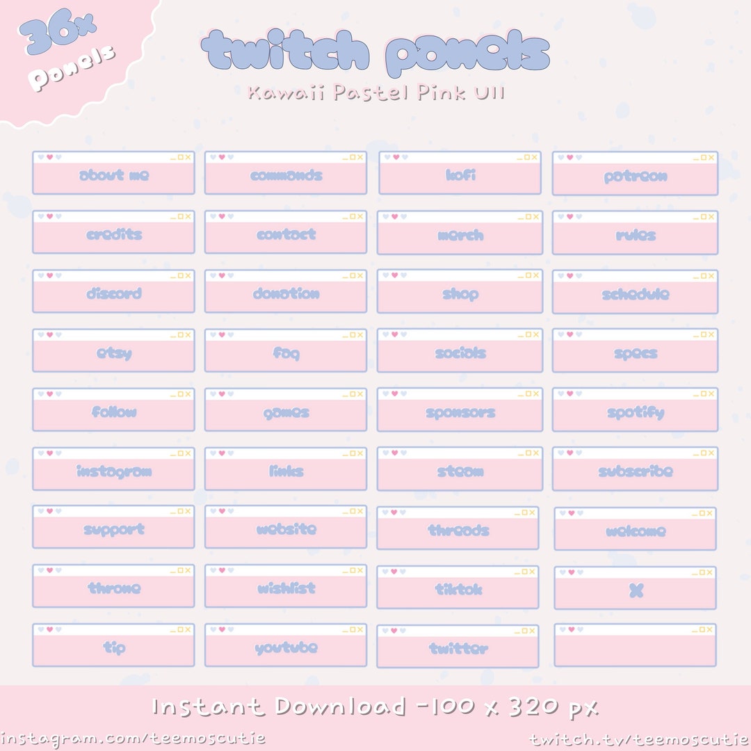 36x PASTEL PINK Kawaii UI Window Panels for Twitch Streaming Kawaii ...