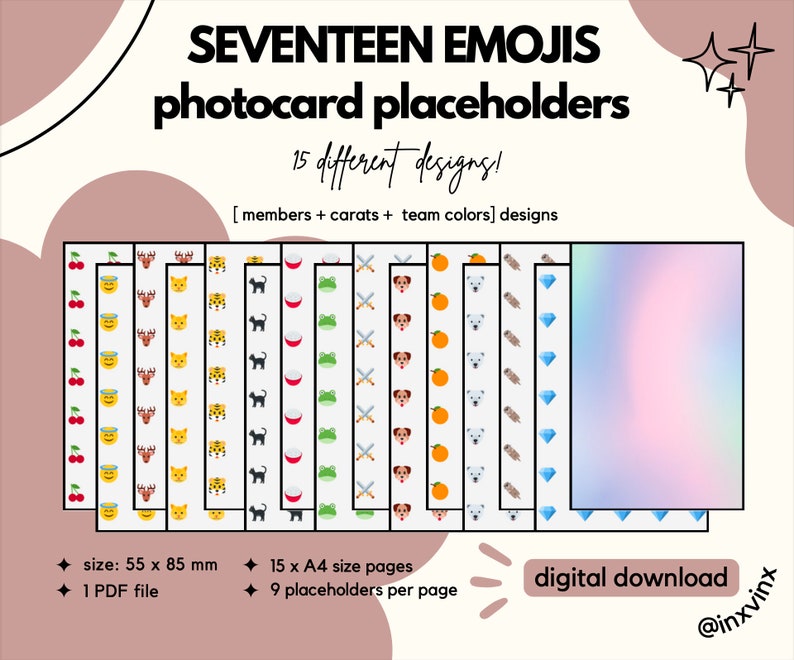 SEVENTEEN Member Emojis Photocard Binder Fillers | 15 Designs | Kpop PC ...