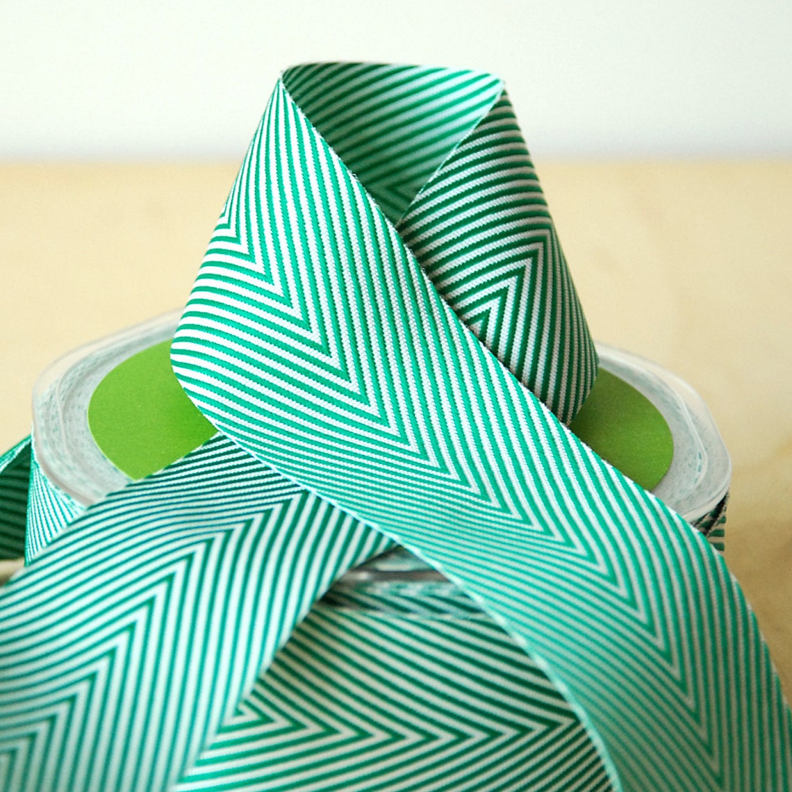 1.5 Chevron Ribbon in Green and White Stripe 25 Yards - Etsy