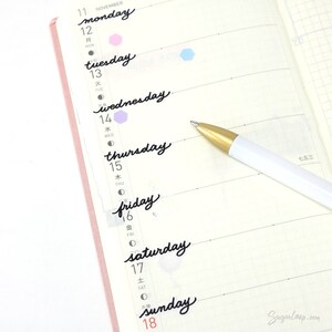 Days of the Week Black Cursive Script Bujo Planner Stickers: 1.25" (31 ...