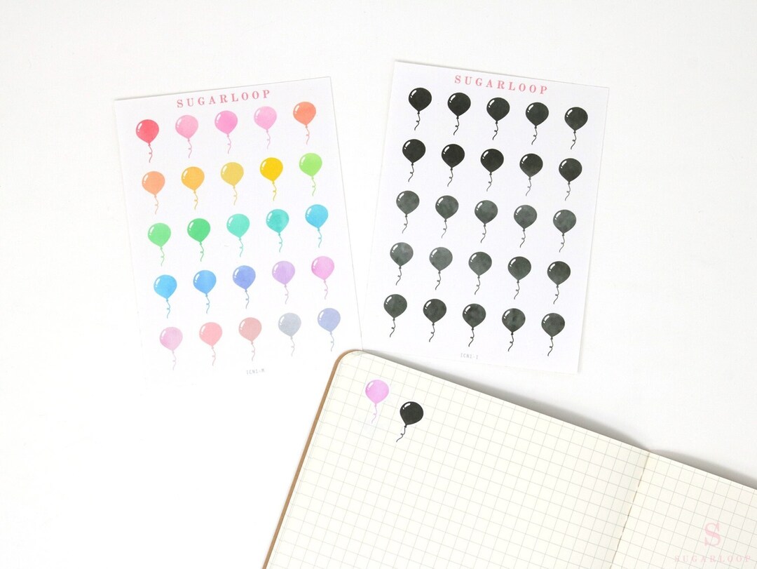 Balloon Bujo Planner Stickers: Rainbow or Neutral | Happy Birthday Icon ...