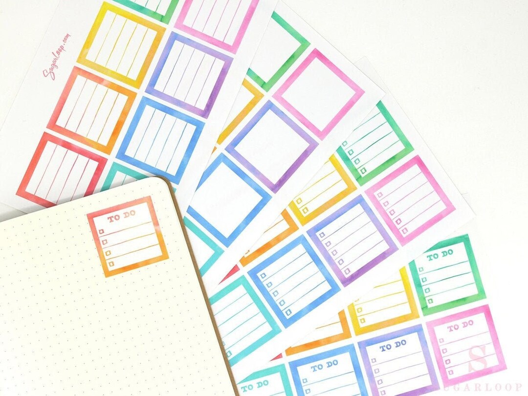 Square Watercolor Checklist Bujo Planner Stickers: 1.5" (38 Mm) FBX34 ...