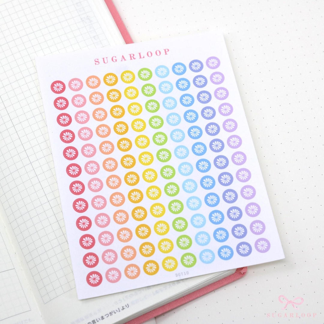 Floral Dot Planner Stickers: Rainbow Color Code, Bujo Checklist (0.25 ...