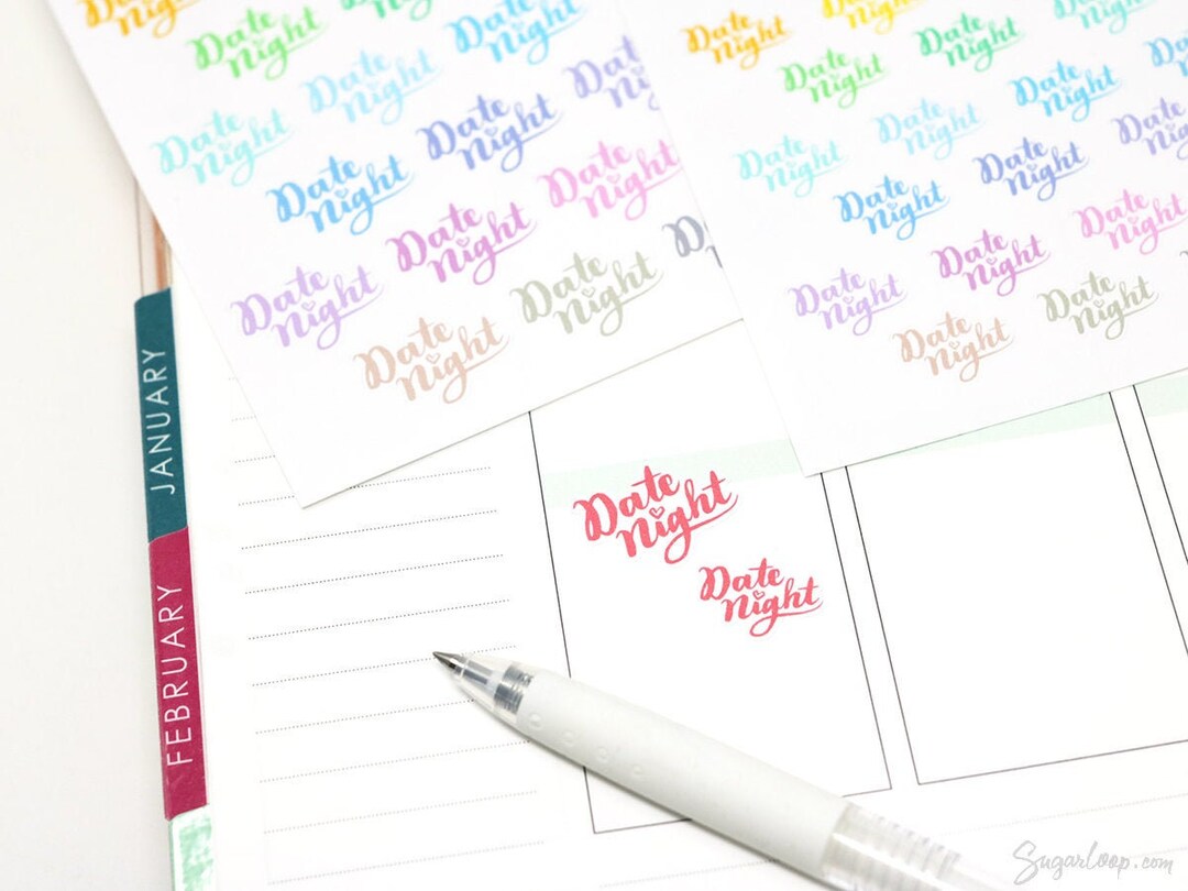 Date Night Script Bujo Planner Stickers: Rainbow Dinner Breakfast Lunch ...