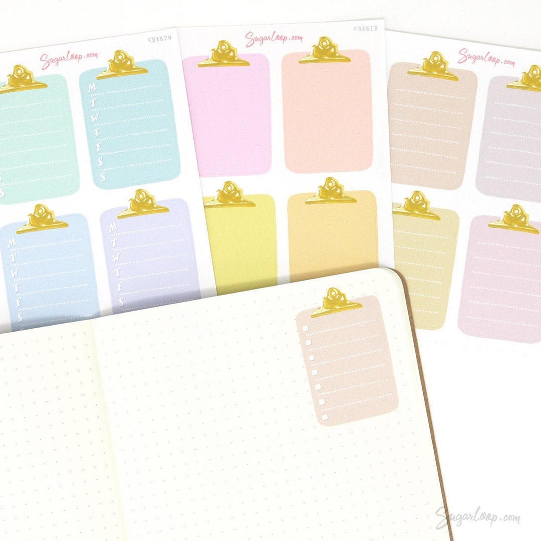 Full Box Clipboard Style Bujo Planner Stickers: Lined Checklist Blank ...