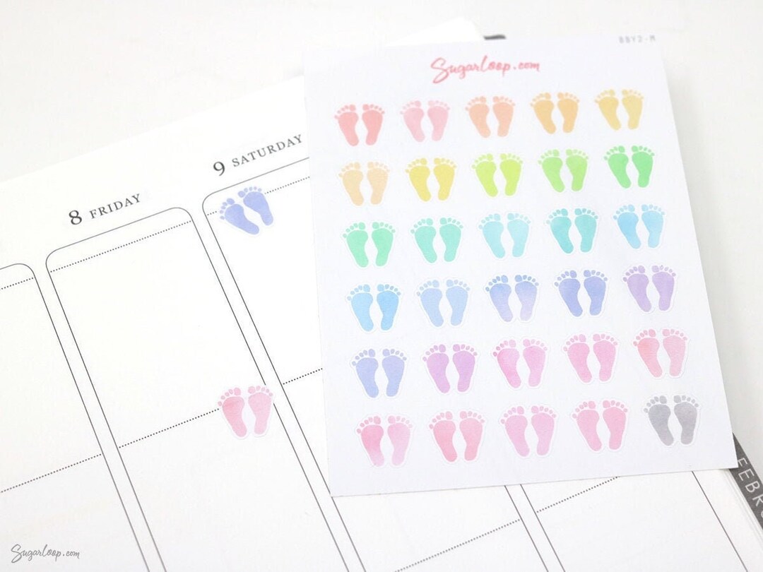 Cute Footprint Bujo Planner Stickers: Rainbow Baby Steps Milestones ...