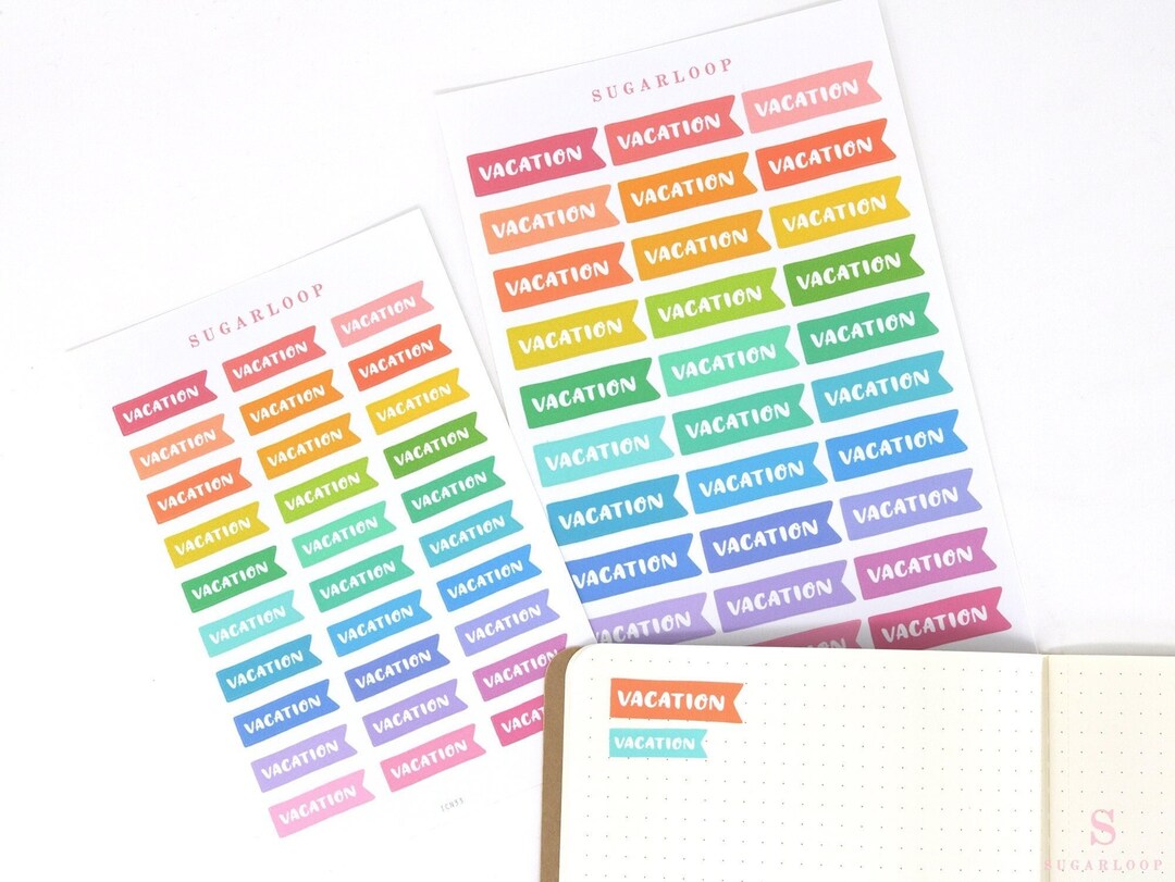 Vacation Planner and Journal Stickers: Journaling Labels, Rainbow Brush ...