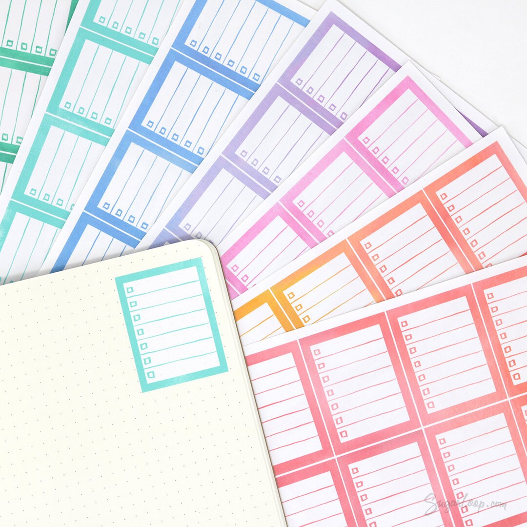 Full Box Checklist Bujo Planner Stickers: 8 Watercolors | Checkbox ...
