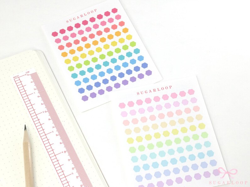 Tiny Rainbow Hexagon Planner and Journal Stickers: Rainbow Bullet ...