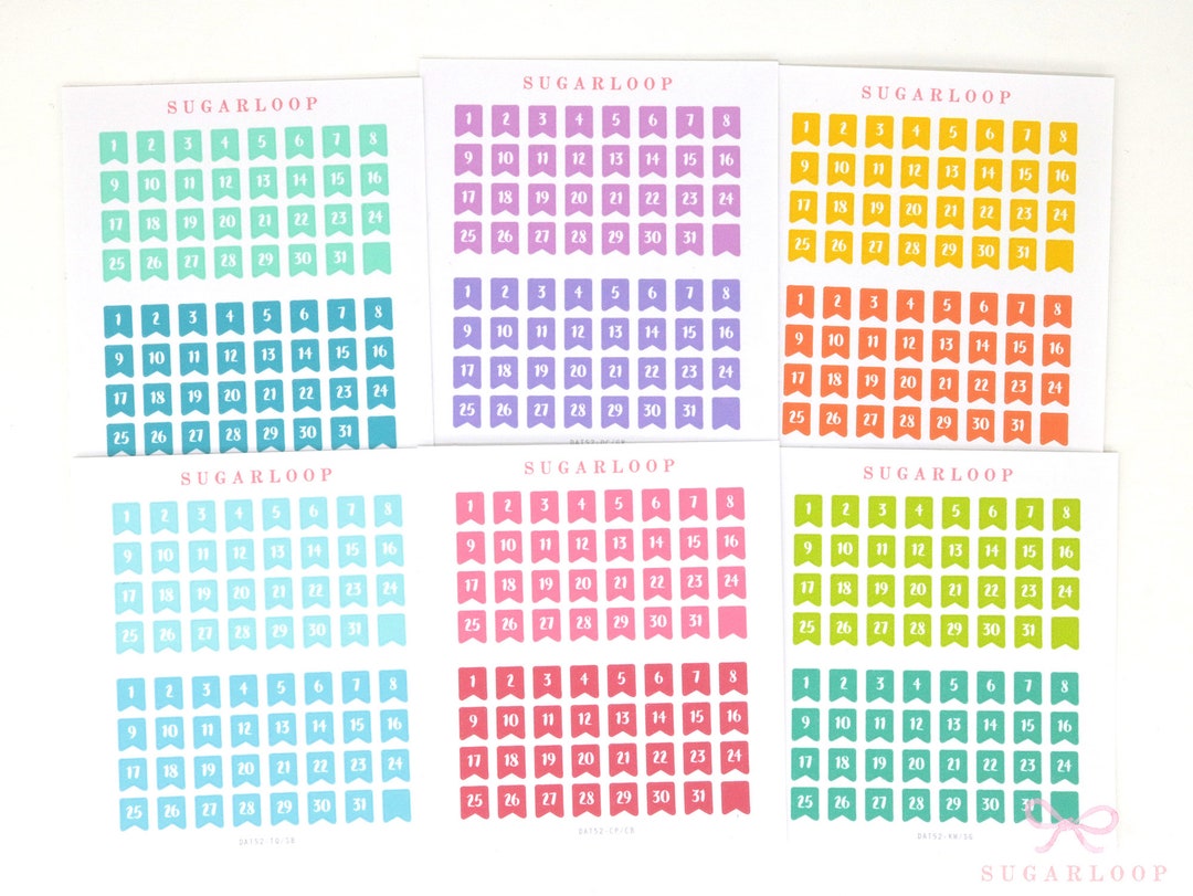 One Year Date Flags: Bujo Planner Stickers (6mm, 8mm, 10mm) - Etsy