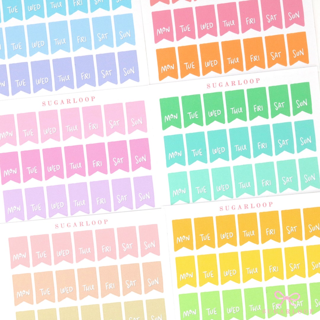 Colorful Days of the Week Flag & Date Dots Bujo Planner Stickers: 0.5 ...