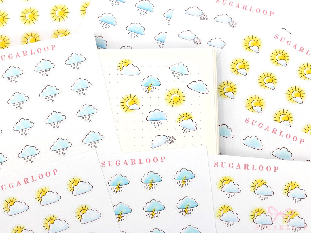 Watercolor Storm Cloud Sun Weather Planner and Journal Stickers Icons ...