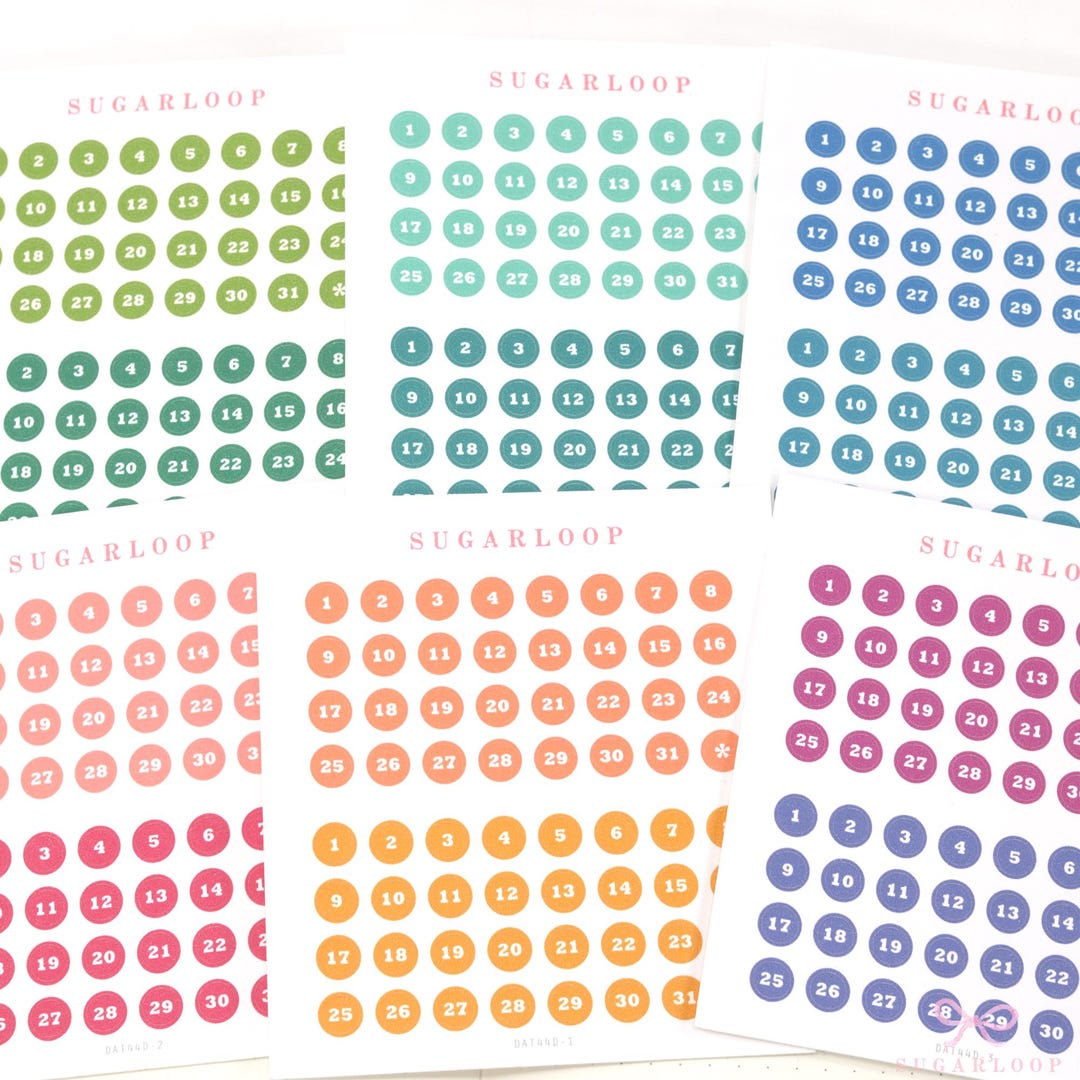 Date Planner and Journal Stickers: 0.25 in (6 Mm) Number Flags, Dot ...