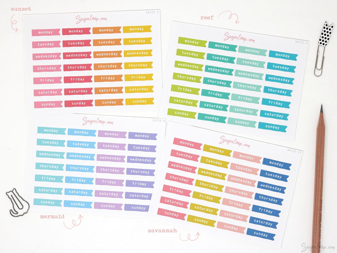 Days of the Week Flag Planners Sticker Bundle: 1 Inch 24 Mm Multicolor ...