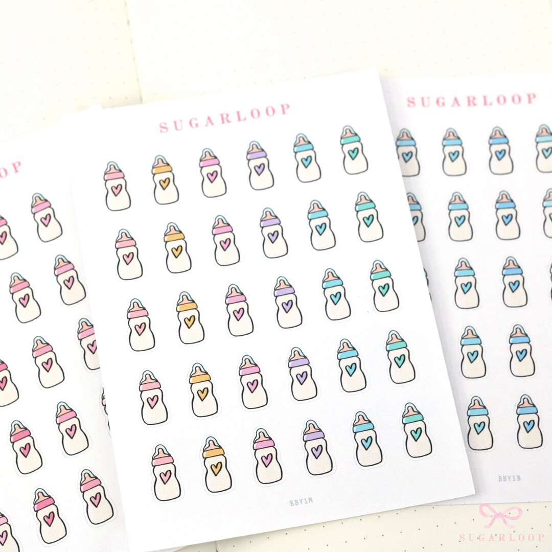 Baby Milk Bottle Care Feeding Tracker Bujo Planner Stickers Rainbow ...