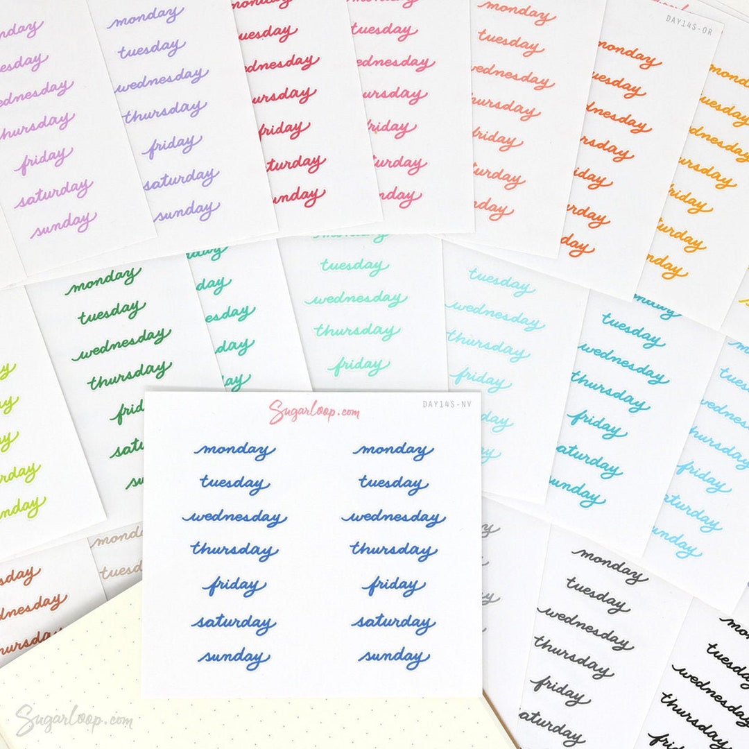 Handwritten Script Days of the Week Bujo Planner Stickers: 2 Sizes 25 ...