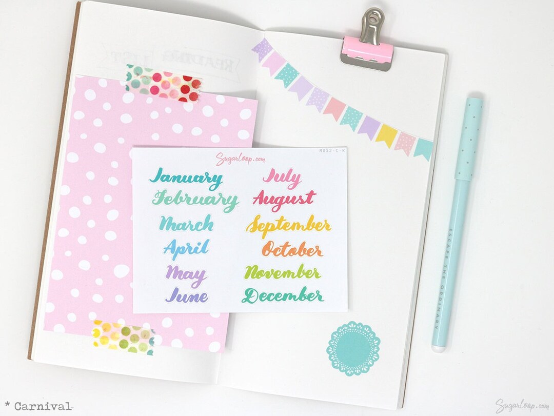 Months of the Year Planner Bujo Planner Stickers: 1.5 38mm 2 50 Mm Hand ...
