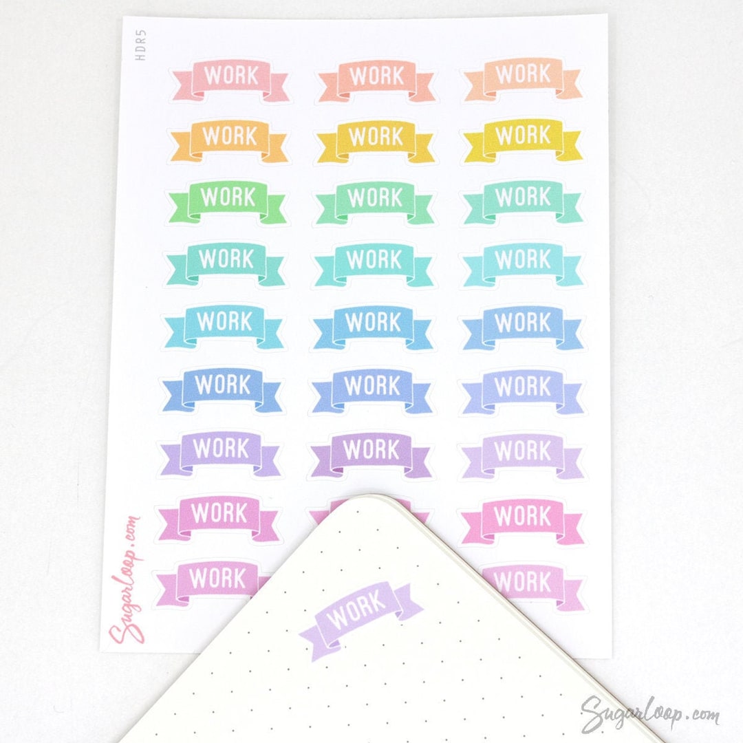 Work Header Banner Icon Stickers for Planners & Journals: Pastel Office ...
