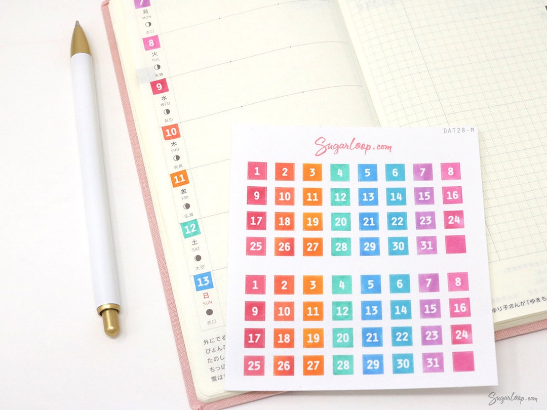 Watercolor Square Date Bujo Planner Stickers: 0.25" (6 Mm) | Countdown ...