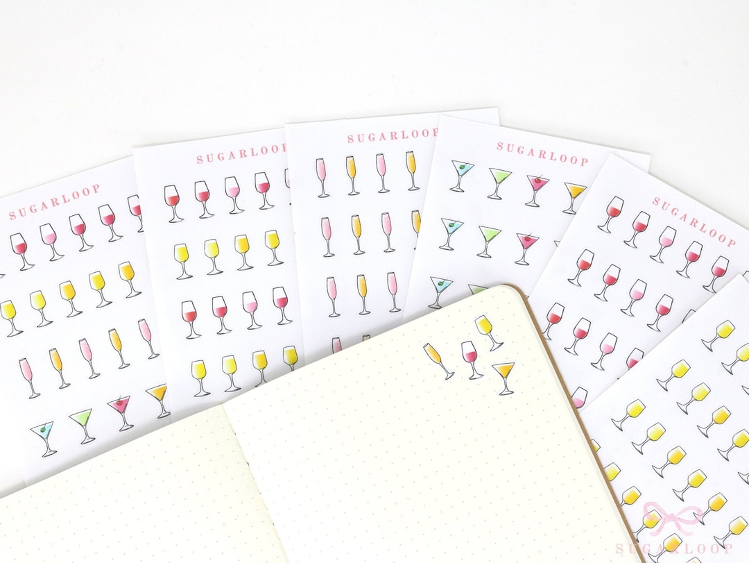 Wine Cocktail Glass Stickers for Planners and Journals: Birthday ...