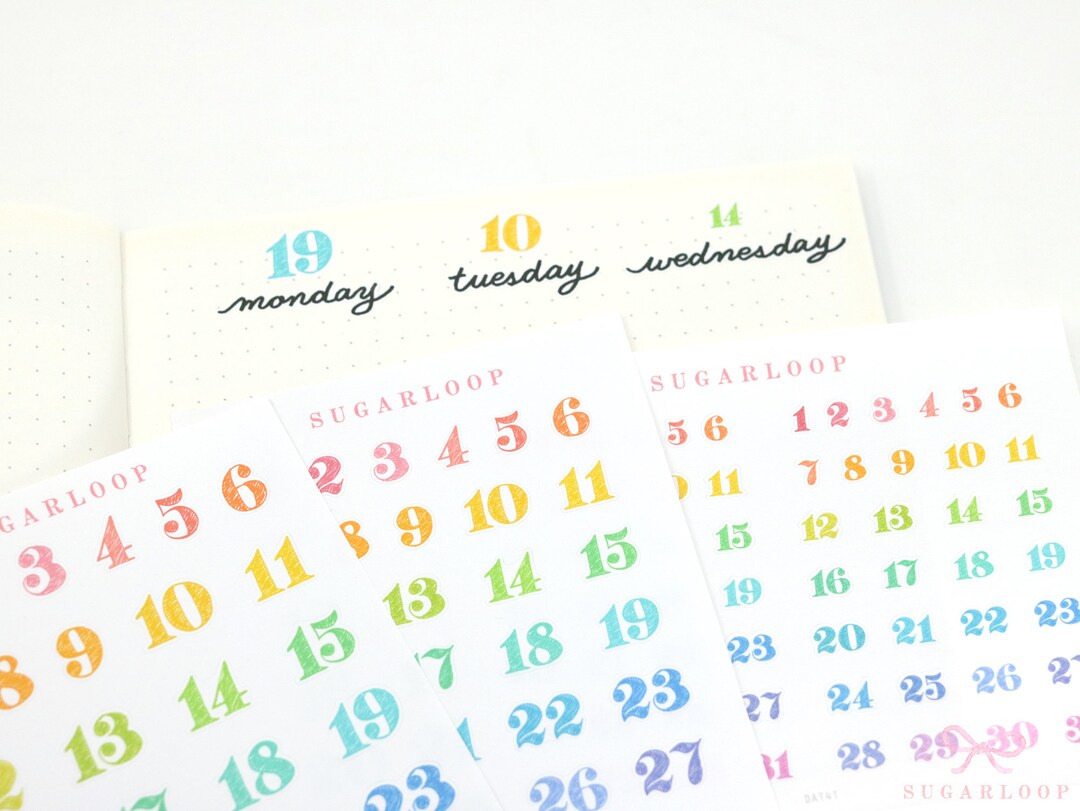 Multicolor Handlettered Date Bujo Planner Stickers | Day Cover DIY ...