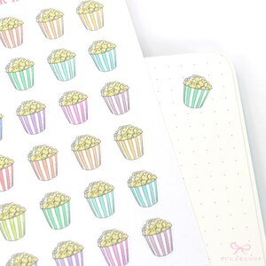 Cute Movie Popcorn Icons Bujo & Planner Stickers | Cinema Streaming TV ...