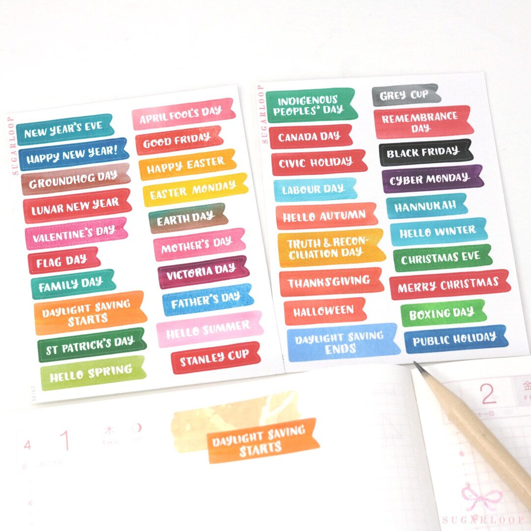 Canada Holiday Planner and Journal Stickers: Watercolor Brush Script ...